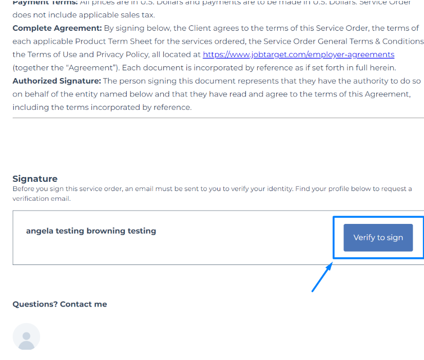Signing a JobTarget Service Order