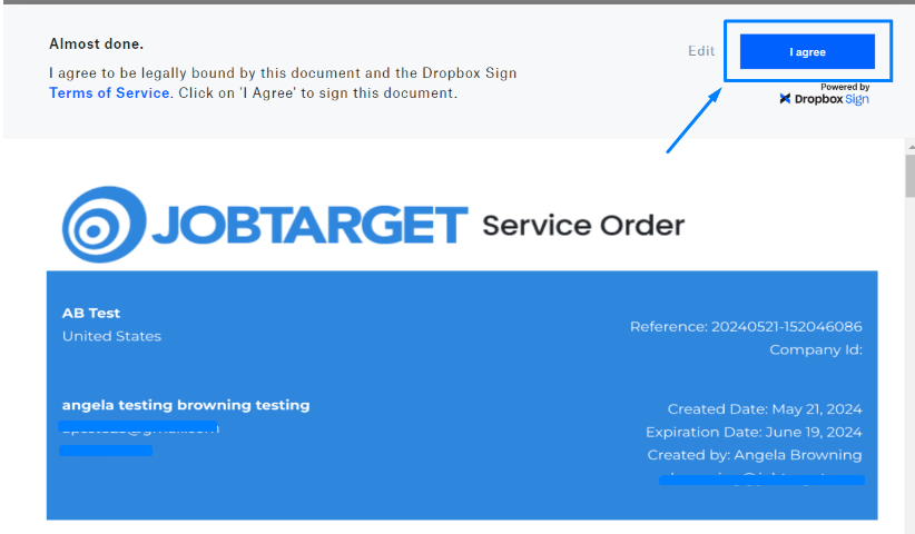 Signing a JobTarget Service Order